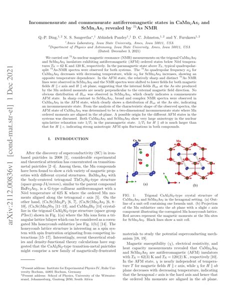 Pdf Incommensurate And Commensurate Antiferromagnetic States In Camn2as2 And Srmn2as2 Revealed