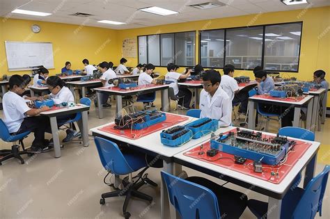 Premium Photo Robotics Lab Students Assembling Electronic Circuits
