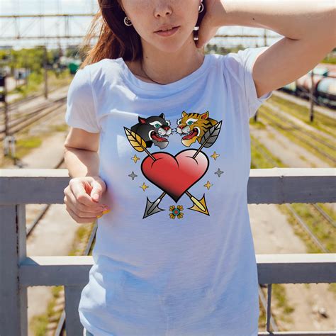 Panther Head With Tiger Head And An Arrowed Heart With Stars Around It