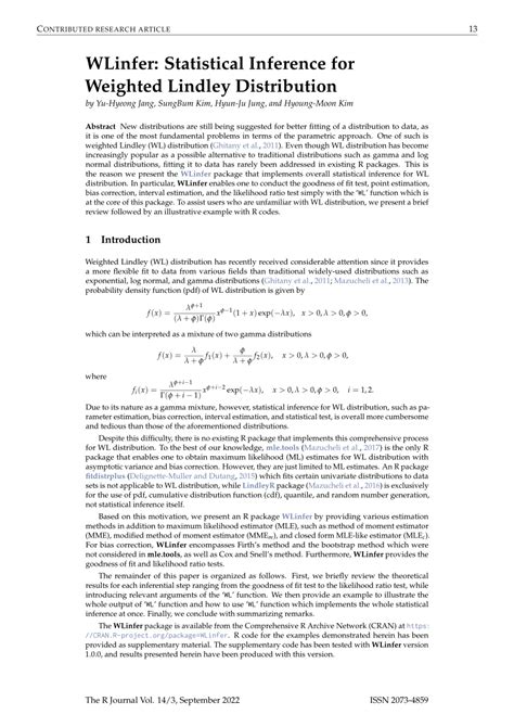 Pdf Wlinfer Statistical Inference For Weighted Lindley Distribution