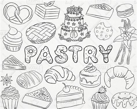 Doodle Pastry Vector Pack Bakery Clipart Sweets Clipart Baking Clipart Pastry Graphics Cake