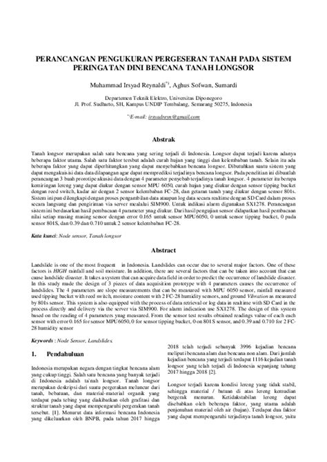 Pdf Perancangan Pengukuran Pergeseran Tanah Pada Sistem Peringatan Dini Bencana Tanah Longsor