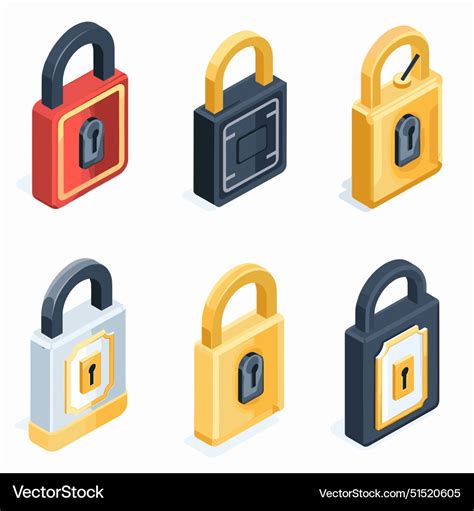 Three Isometric Padlocks Different Colors Red Vector Image