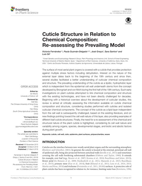 Pdf Cuticle Structure In Relation To Chemical Composition Re