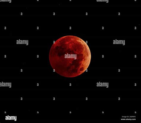 A Clear View Of The Lunar Eclipse In The Dark Sky Red Moon Stock