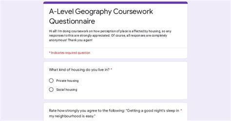 A Level Geography Coursework Questionnaire R Alevel