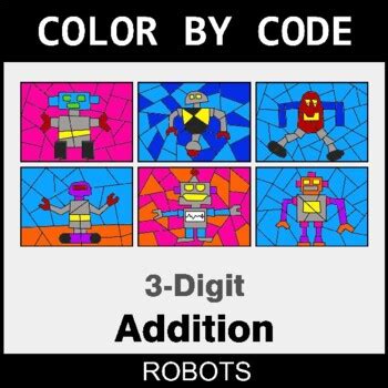 3 Digit Addition Coloring Worksheets Color By Code By WhooperSwan