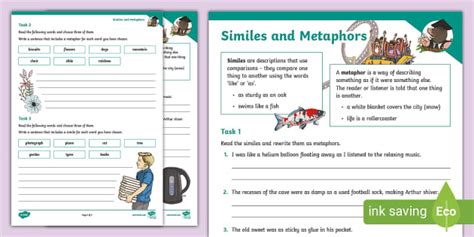 Similes And Metaphors Activity Sheets Teacher Made