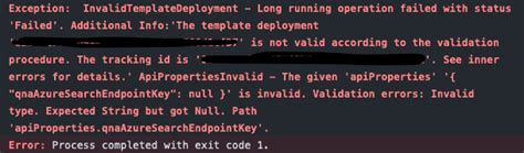 cognitiveservices template fails on property qnaazuresearchendpointkey
