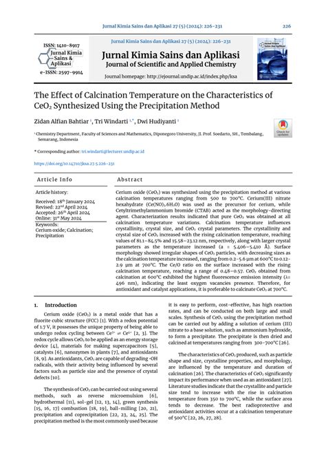 Pdf The Effect Of Calcination Temperature On The Characteristics Of