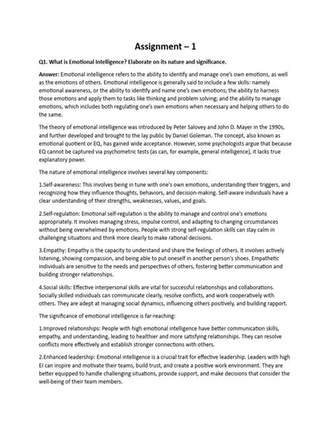 Ei Assignment 1 Pdf Emotional Intelligence Emotions