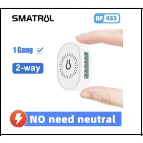 Jual Smatrul No Neutral Wire 1 Gang 2 Way Rf 433mhz Switch Light Mini