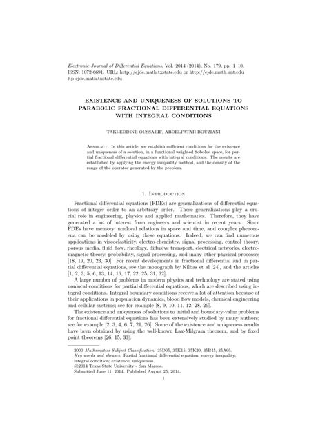 Pdf Existence And Uniqueness Of Solutions To Parabolic Fractional
