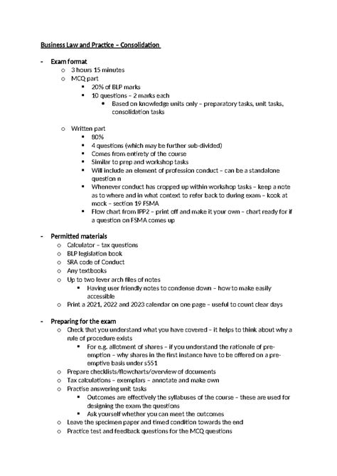 Consolidation Lecture Business Law And Practice Consolidation Exam Format O Hours