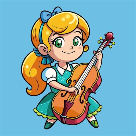 Cute Girl Playing Cello Cartoon Vector Art Premium Ai Generated Vector