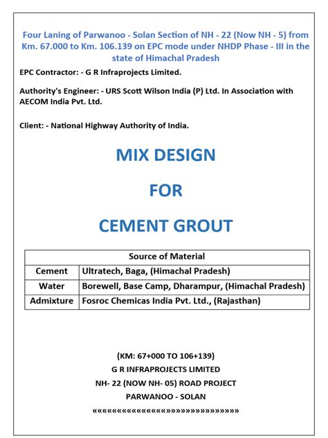 Mix Design Of Cement Grout Pdf Concrete Cement