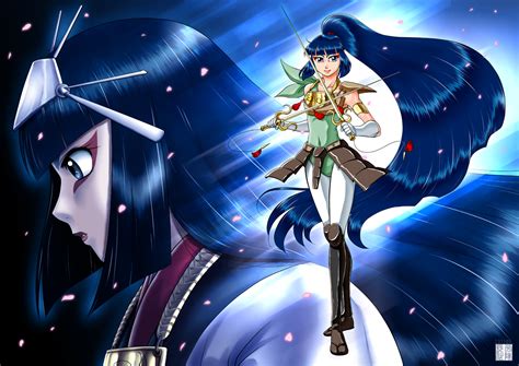 Kayura Ronin Warriors Sunrise Company Yoroiden Samurai Troopers 2girls Blue Eyes Blue