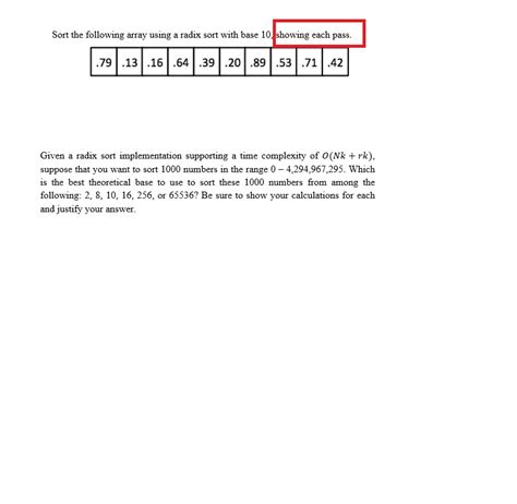 solved sort the following array using a radix sort with base
