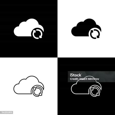 흑백 배경에 고립 된 클라우드 동기화 새로 고침 아이콘을 설정 합니다 구름과 화살 선 개요 및 선형 아이콘입니다 벡터 일러스트 개념에 대한 스톡 벡터 아트 및 기타 이미지
