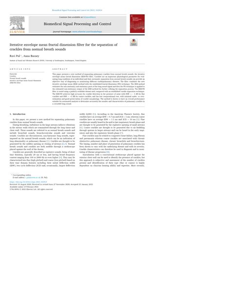 Pdf Iterative Envelope Mean Fractal Dimension Filter For The