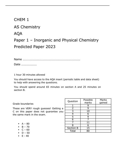AQA AS Chemistry Paper FINAL QUESTION PAPER AND MARK SCHEME Inorganic And Physical Chemistry