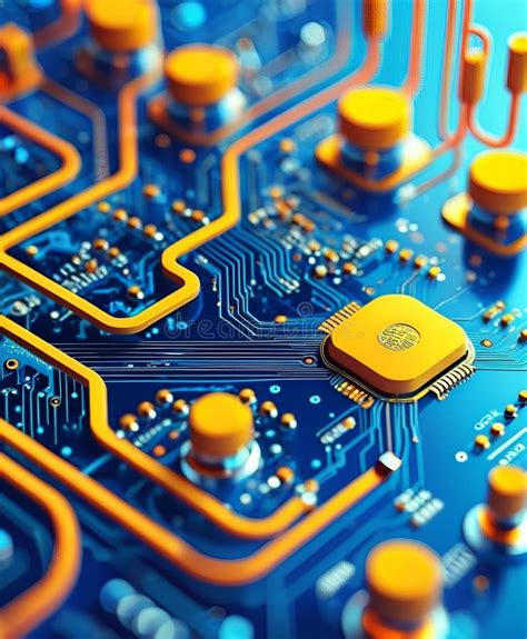 Circuit With Yellow Cpu Chip On Top Stock Illustration Illustration