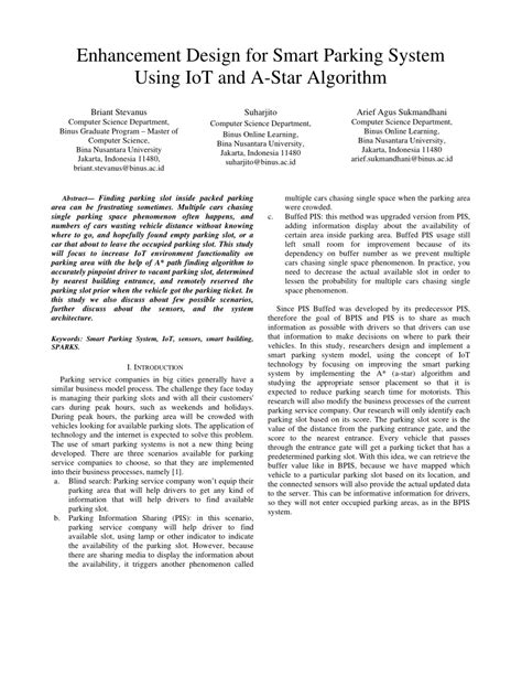 Pdf Enhancement Design For Smart Parking System Using Iot And A Star