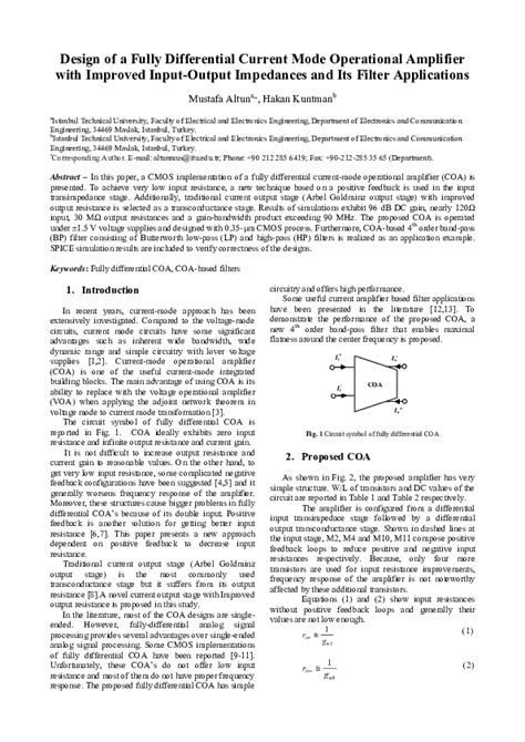 Pdf Design Of A Fully Differential Current Mode Operational Amplifier With Improved Input