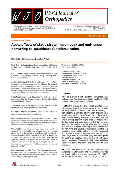 Pdf Acute Effects Of Static Stretching On Peak And End Range Hamstring To Quadriceps