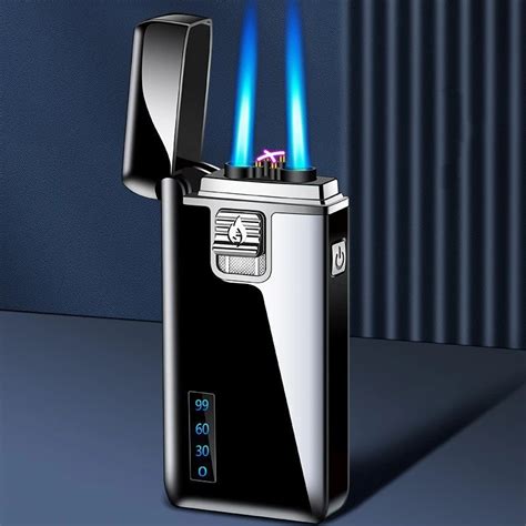 금속 야외 펄스 플라즈마 Usb 불꽃없는 더블 아크 전기 라이터 방풍 블루 불꽃 터빈 토치 부탄 가스 라이터 신제품