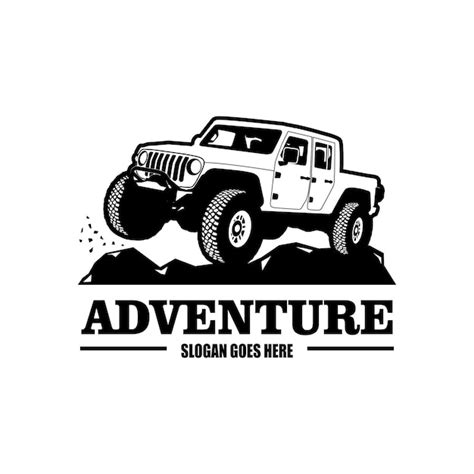 벡터 오프로드 Suv 자동차 4x4 로고 흑백 프리미엄 벡터