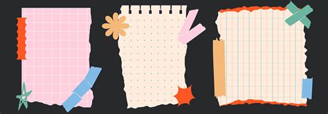 현대적인 찢어진 종이 노트 시트 및 컬러 테이프 콜라주 세트 포스터 소셜 미디어 배너를 위한 요소 부분의에 대한 스톡 벡터 아트