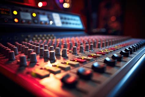 Close Up Of Person Hand On Sound Mixing Console Buttons On Audio Mixer AI Generative Stock