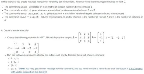 Solved B Create Special Matrices Use The Following
