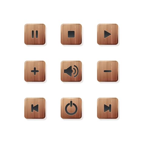 Premium Vector Stylish Wooden Buttons Set For Media And Audio Player Media Player Icons