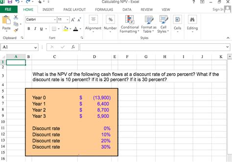 Solved X H Calculating NPV Excel 5 X FILE HOME INSERT Chegg Com
