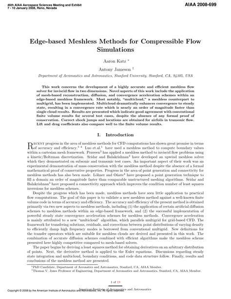 Pdf Edge Based Meshless Methods For Compressible Flow Simulations