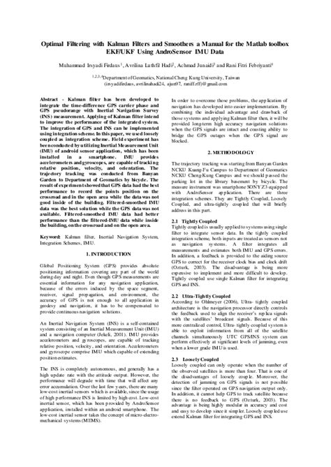 Pdf Optimal Filtering With Kalman Filters And Smoothers A Manual For