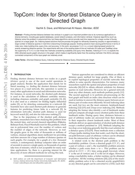 Pdf Topcom Index For Shortest Distance Query In Directed Graph