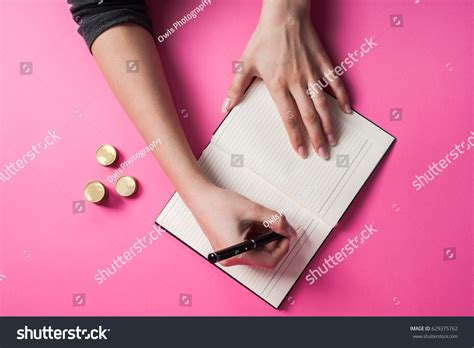 Woman Hand Writing Pen Notebook Coin Stock Photo 629375762 Shutterstock