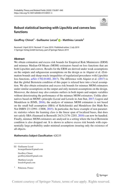 robust statistical learning with lipschitz and convex loss functions
