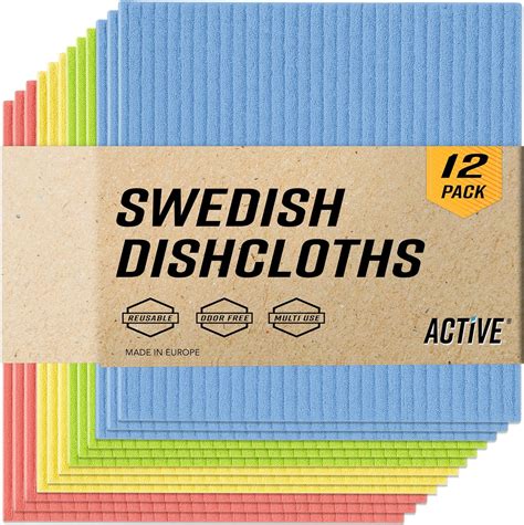 Active Swedish Dish Cloths For Kitchen 12 Pack Cellulose