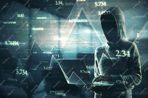 Premium Photo Side View Of Hacker Using Laptop With Abstract Big Data Interface On Blurry