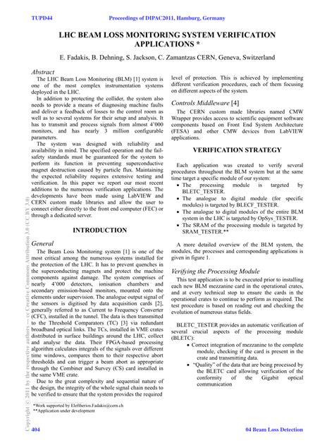 Pdf Lhc Beam Loss Monitoring System Verification Applications