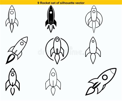 Set Of Rocket Icon 9 Different Styles Editable Strocke Thin Line Line Bold Vector Stock