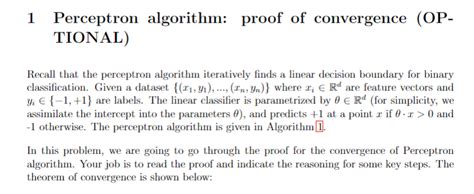 Solved 1 Perceptron Algorithm Proof Of Convergence