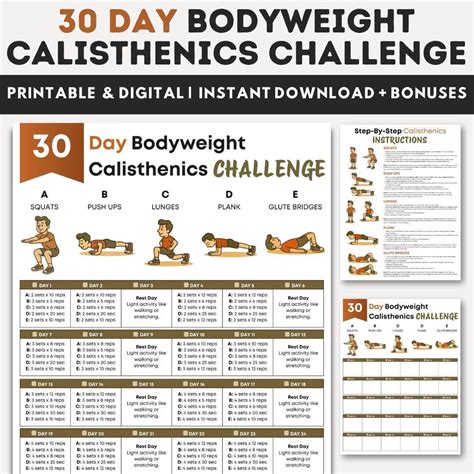 30 Day Calisthenics Challenge Workout Chart Bodyweight At Home Workout