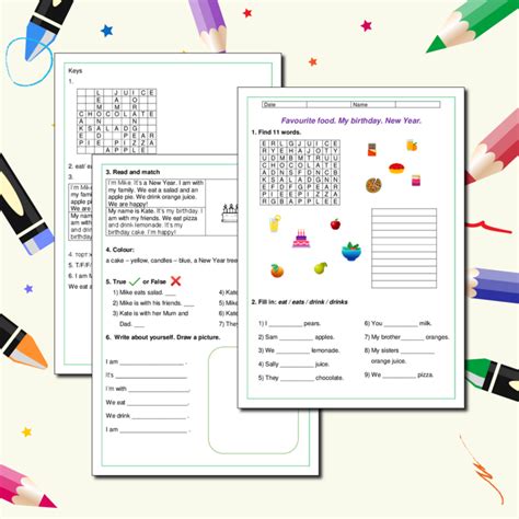 Рабочий лист к уроку английского языка по теме Любимая еда на праздниках День рождения и Новый