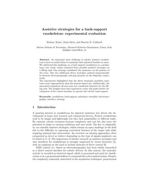 Pdf Assistive Strategies For A Back Support Exoskeleton Experimental Evaluation