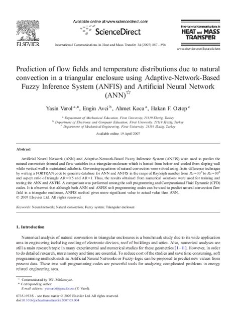 Pdf Prediction Of Flow Fields And Temperature Distributions Due To Natural Convection In A